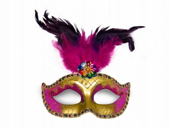 Maska karnawałowa z piórkiem - złoto / różowa | Święta i Okazje \ Nowy ...